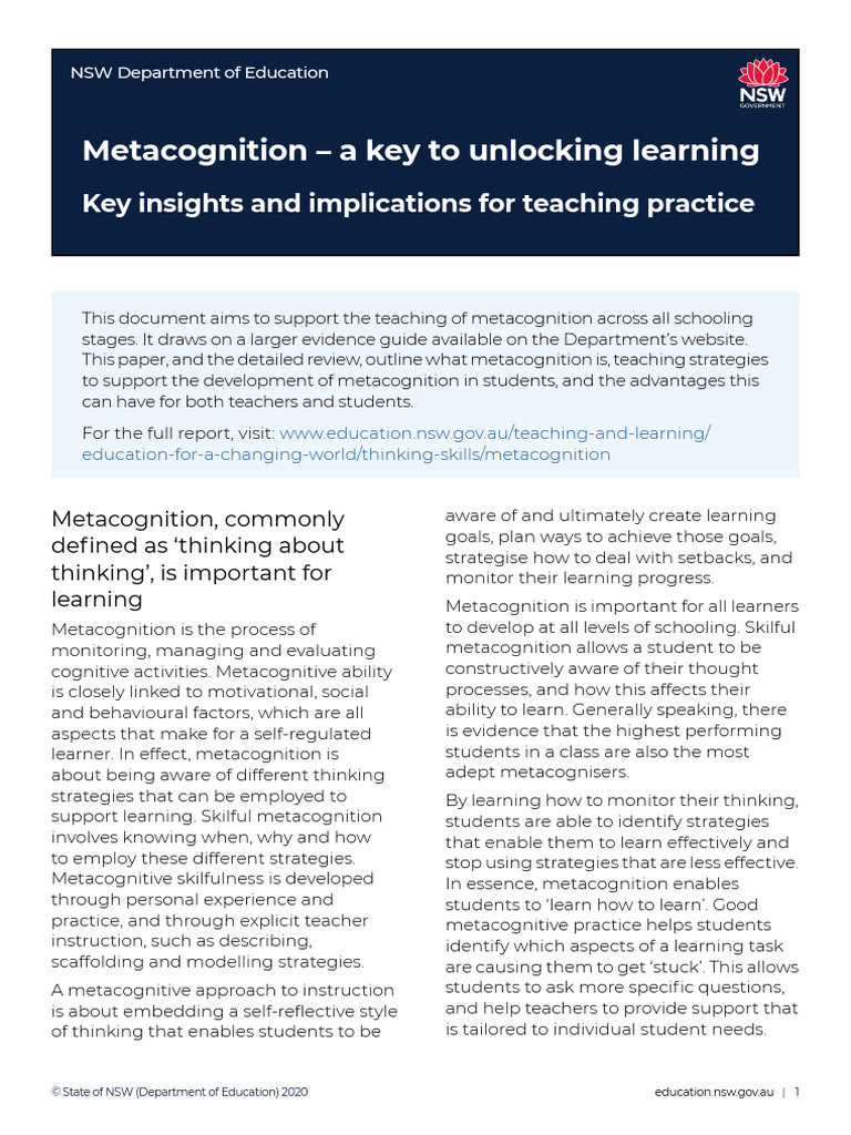 Metacognition_key_messages | PDF | Metacognition | Learning