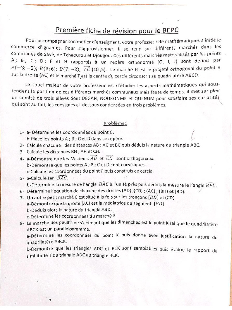 Fiche 1 Révision Sts PP Maths BEPC 2025 | PDF