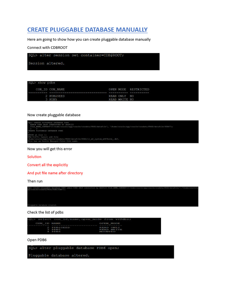 Create Pluggable Database Manually | PDF