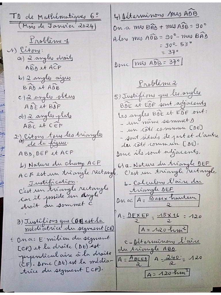 Corrigé TD JANVIER MATHS 6è | PDF