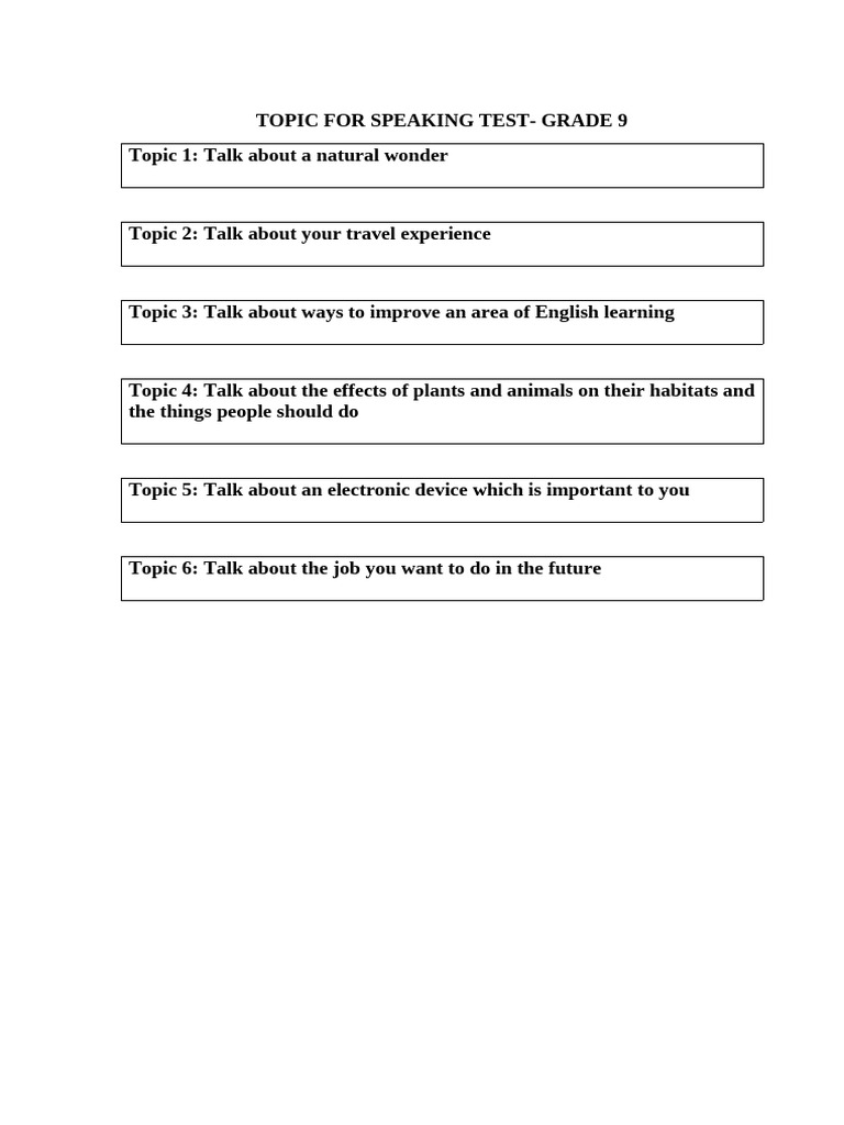 Topics For Grade 9 | PDF