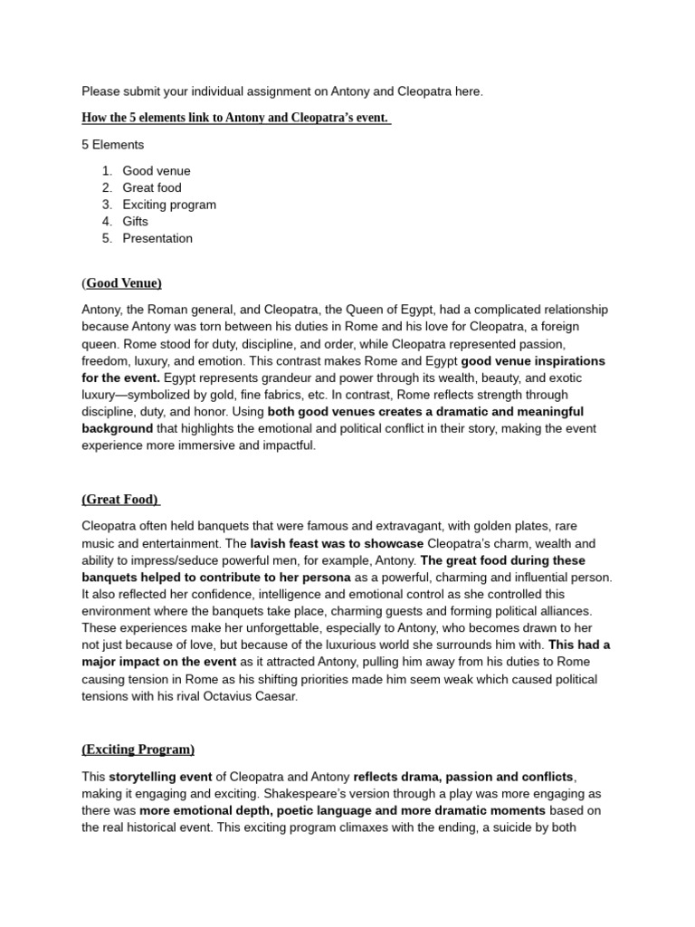 Antony and Cleopatra L2 Individual Assignment | PDF | Cleopatra | Mark Antony