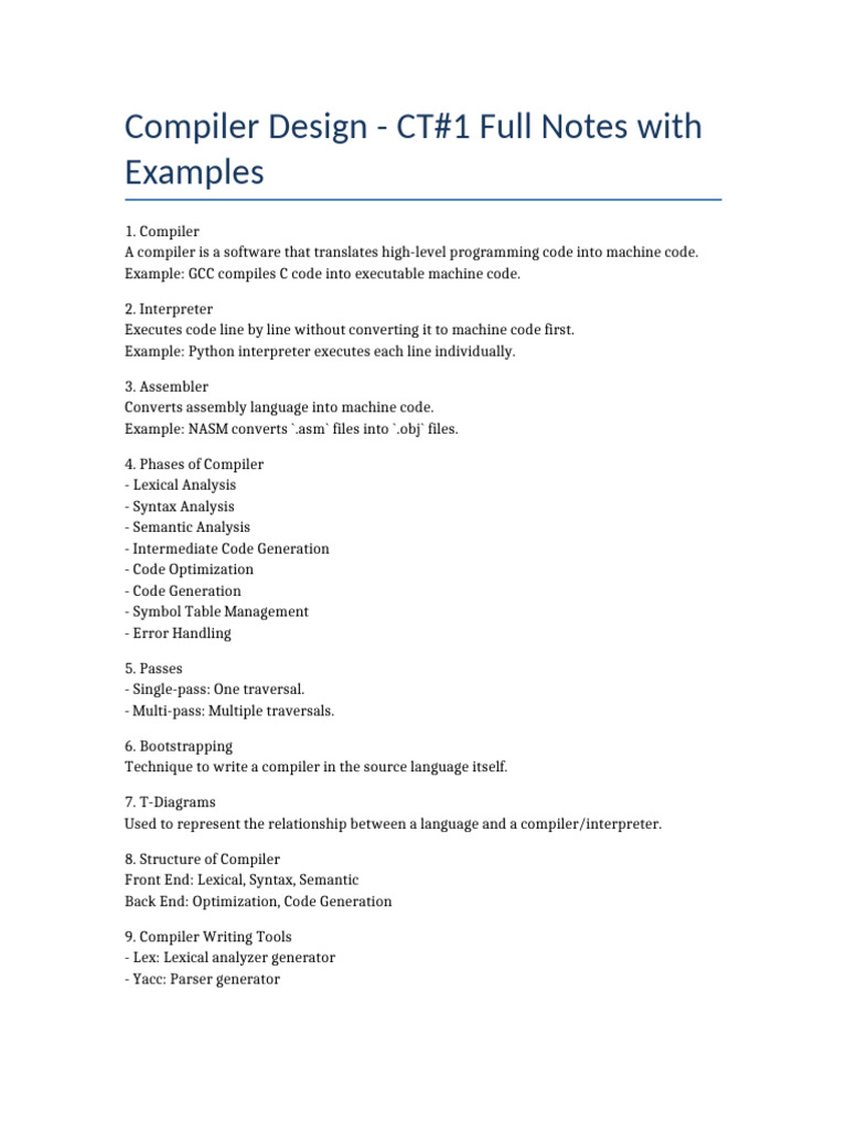Compiler Design CT1 Notes | PDF | Parsing | Compiler