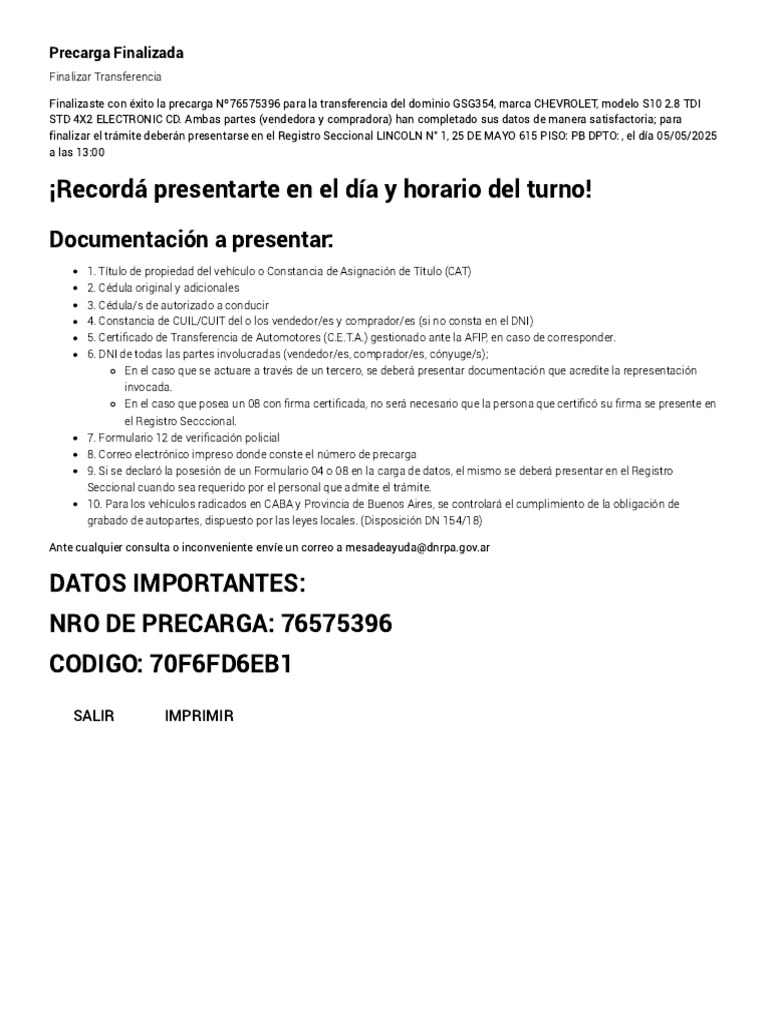 Formulario 08 Automotor, Transferencia Digital, Presupuesto Costos ...
