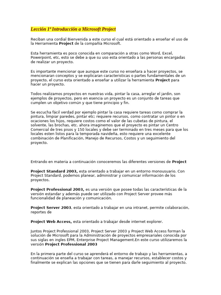 Lección 1ª Introducción a Microsoft Project | PDF | Archivo de computadora | Ventana (informática)