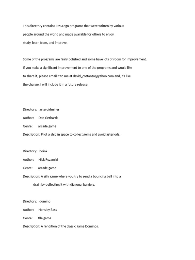 FMSLogo Programs Directory | PDF