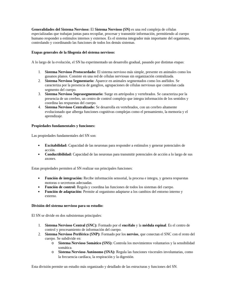 Generalidades Del Sistema Nervioso | PDF | Sistema nervioso | Neurona