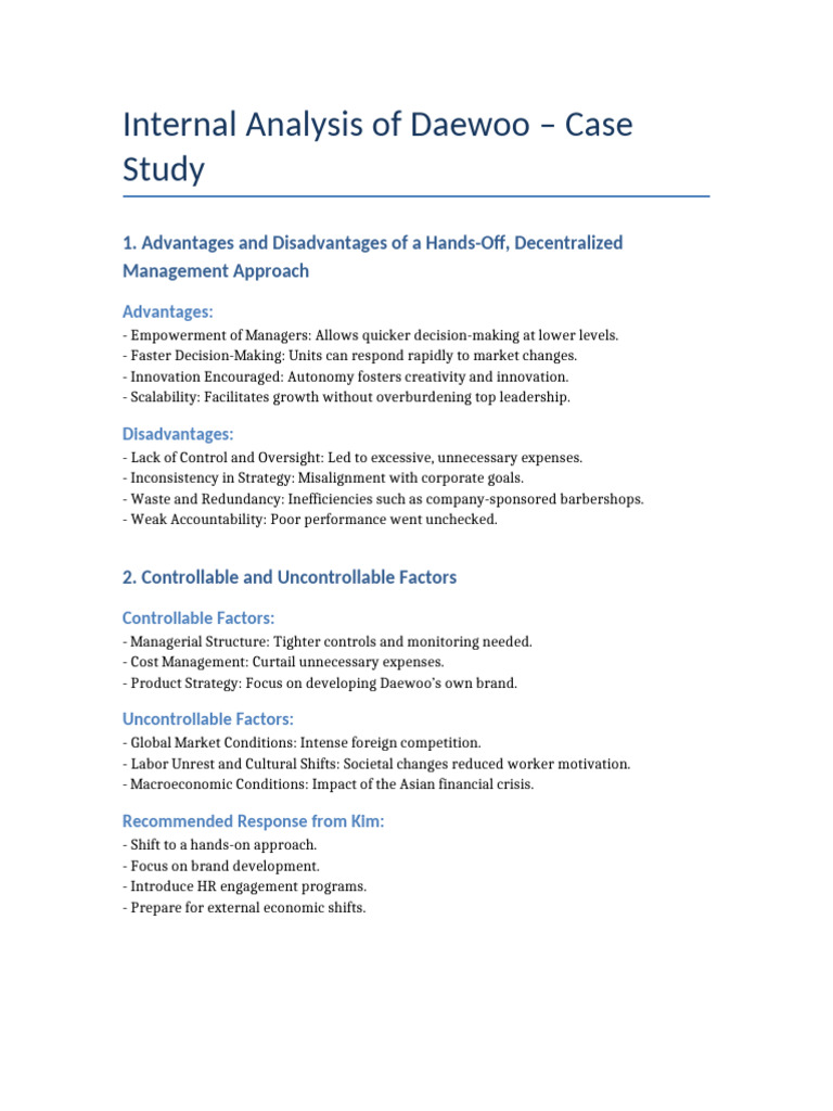 Daewoo Case Study: Pros and Cons | PDF | Innovation | Brand