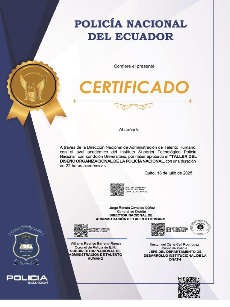 Certificado - I - Taller - Del - Diseo - Organizacional - de - La - Polica - Nacional CBOP LOPEZ ...