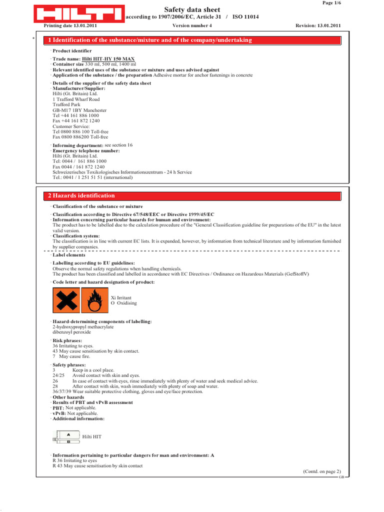 HIT-HY 150 MAX GB-en-01.2011 | PDF | Dangerous Goods | Materials