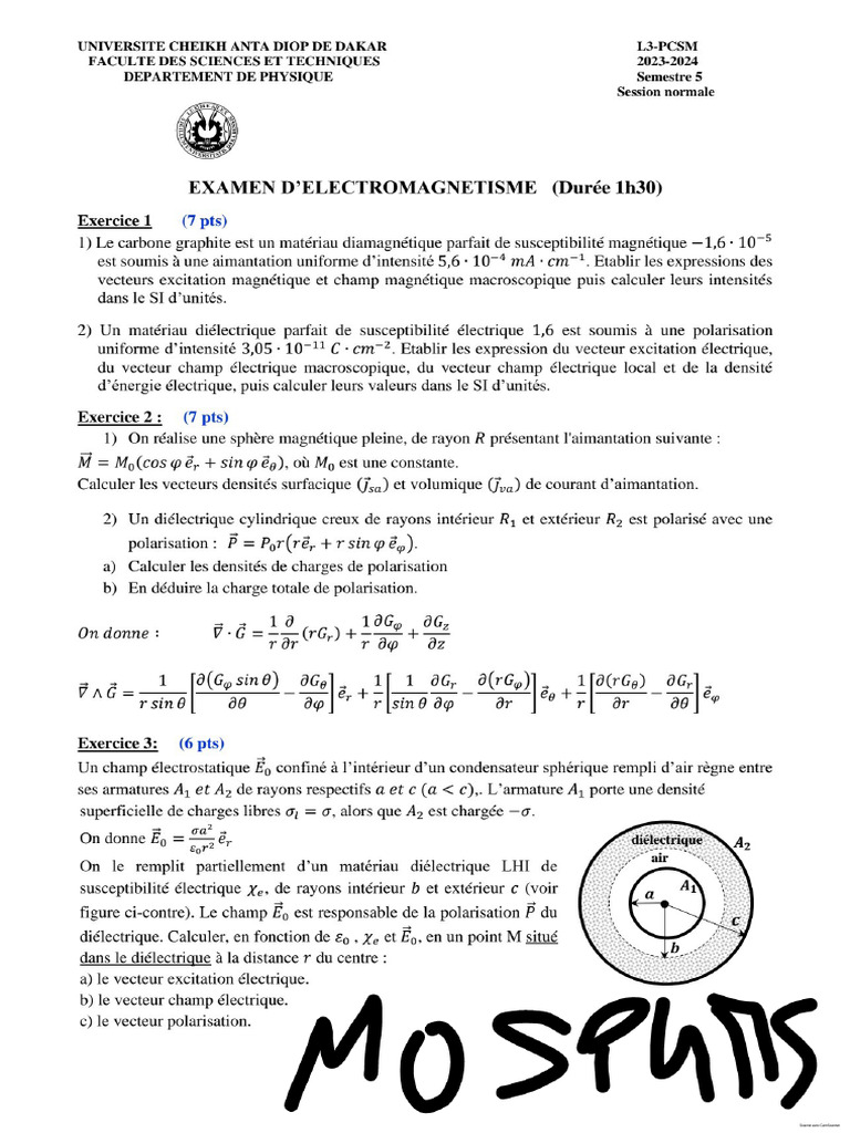 Examen Electromag L3PC 2023-2024 Sem5 Norm | PDF