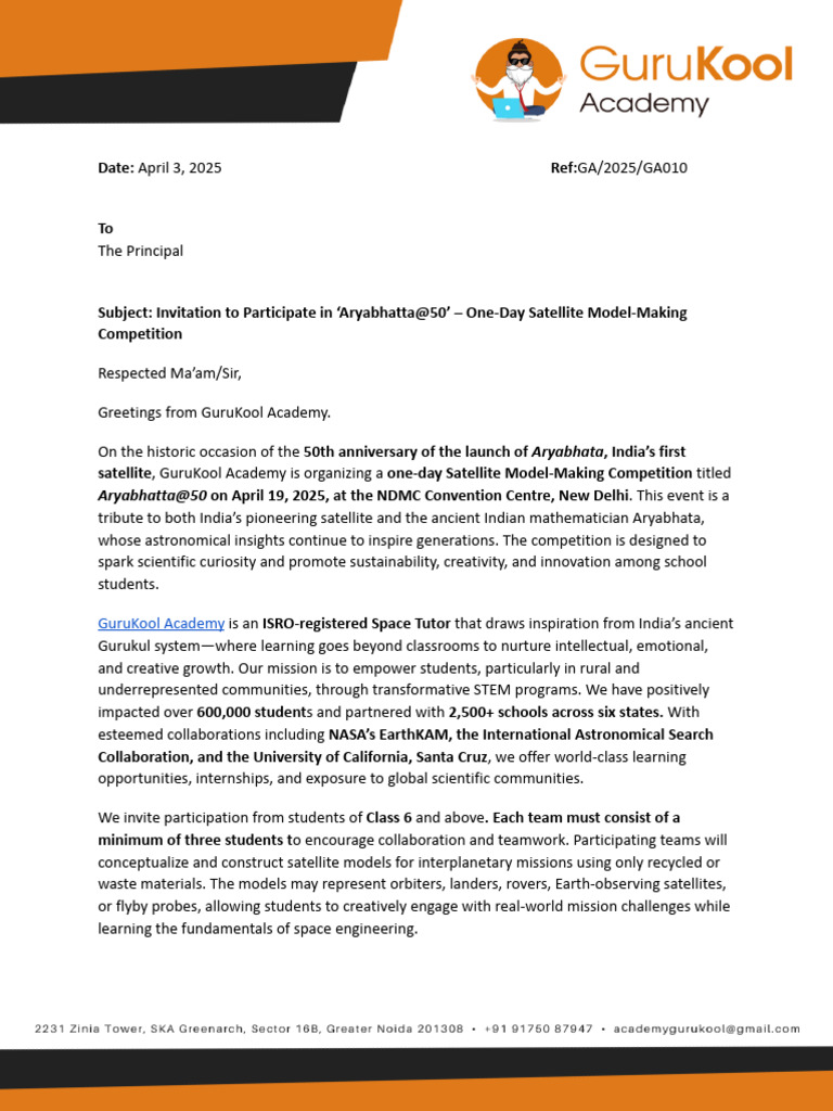 Invitation To Participate in Aryabhatta@50' - One-Day Satellite Model ...