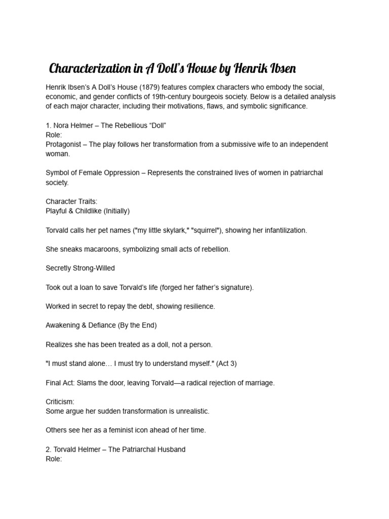 Character Analysis in A Doll's House | PDF | A Doll's House