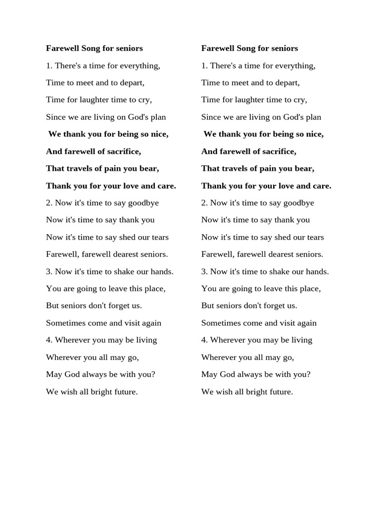 Heartfelt Farewell Song for Seniors | PDF