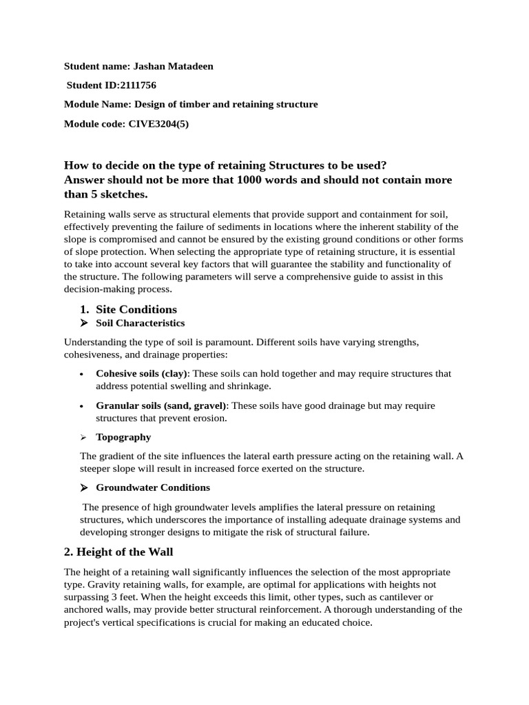 Assignment of Retaining Walls 3 | PDF | Civil Engineering | Earth Sciences