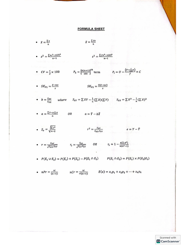 Formula Sheet | PDF