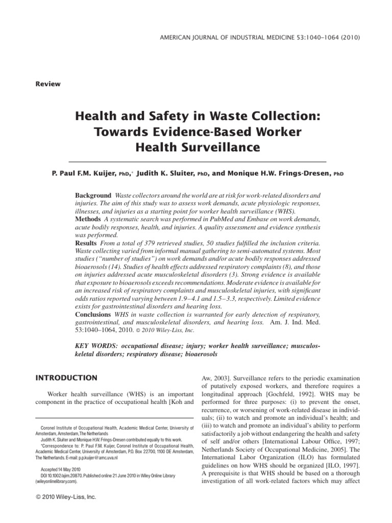 Health and Safety in Waste Collection | PDF | Occupational Safety And ...