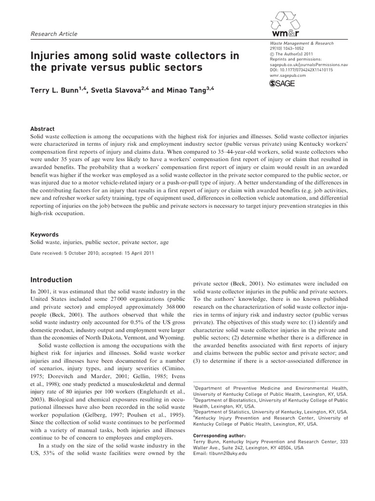 Injuries Among Solid Waste Collectors | PDF | Workers' Compensation ...