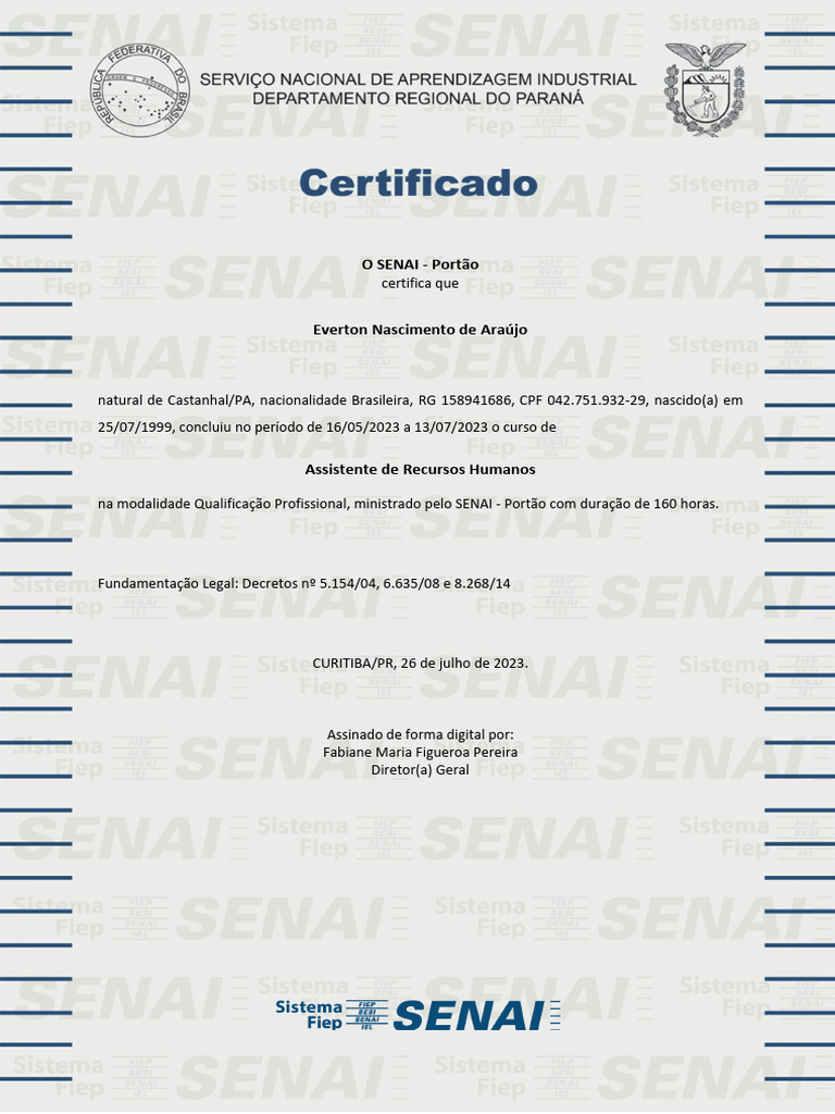 Certificado RH Senai | PDF