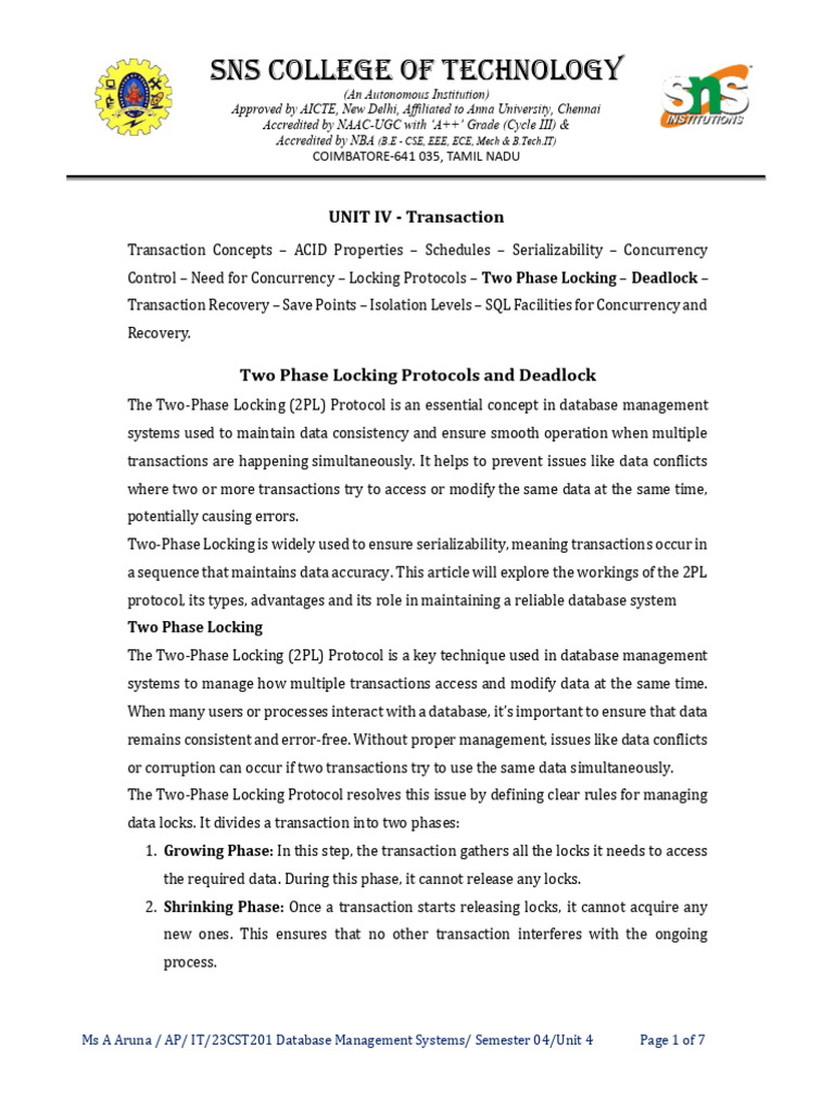 7.two Phase Locking Protocols and Deadlock | PDF | Database Transaction | Concurrency (Computer ...