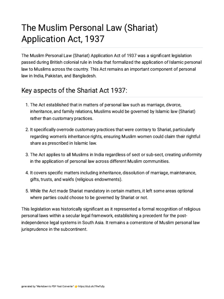 Shariat Act Document | PDF