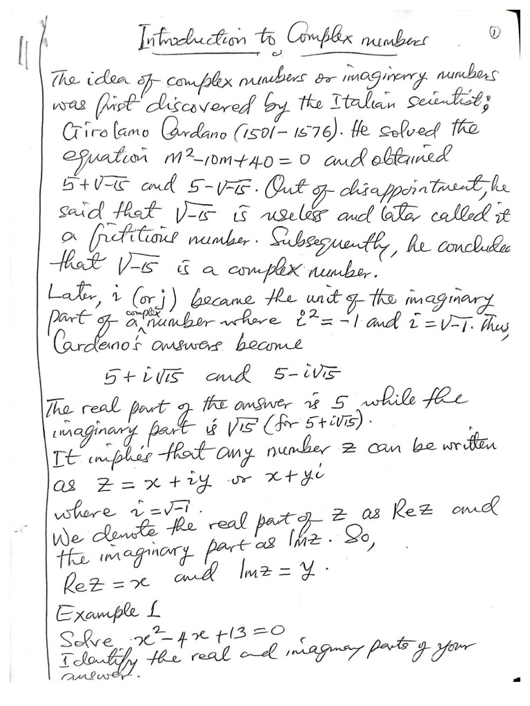 MTH 101 Introduction To Complex Numbers | PDF
