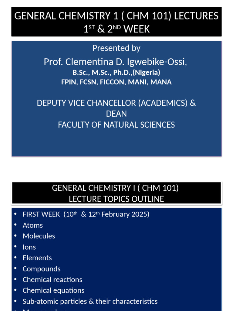 CHM 101 Intro, Week 1, by DVC | PDF | Atoms | Ion