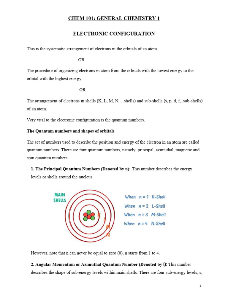 CHEM 101, Electronic Configuration. | PDF | Electron Configuration ...