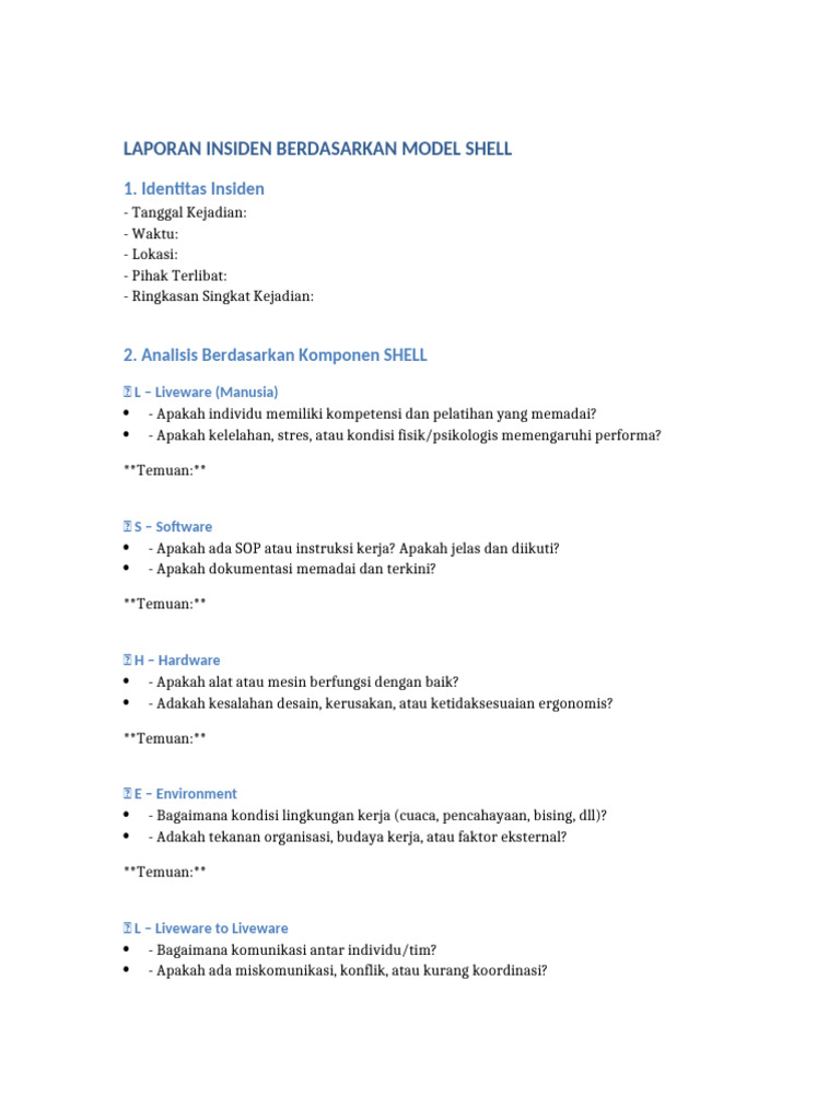 Template Laporan Insiden MODEL SHELL | PDF