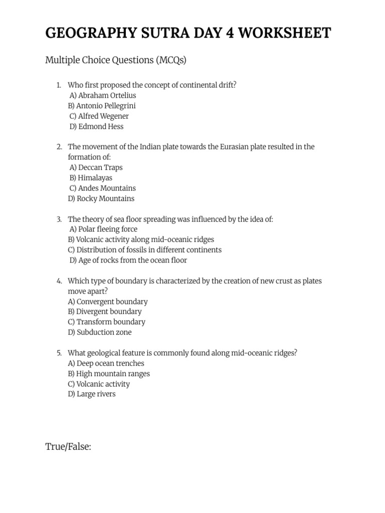 Geography Sutra Day 4 Worksheet | PDF | Plate Tectonics | Geology