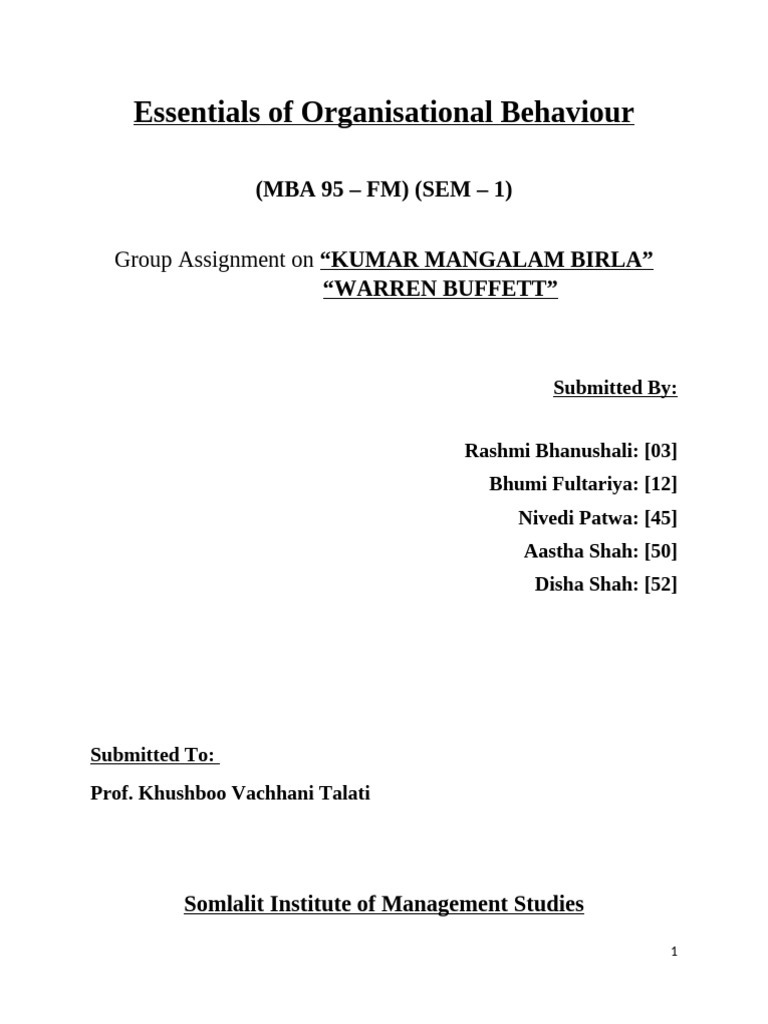 EOB Project Kumar Mangalam Birla and Warrent Buffett | PDF | Warren Buffett | Berkshire Hathaway