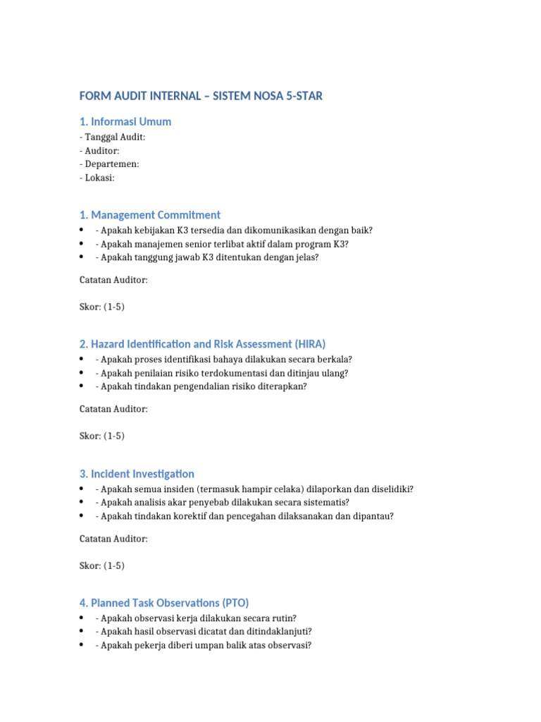 Form_Audit_NOSA_5_Star | PDF