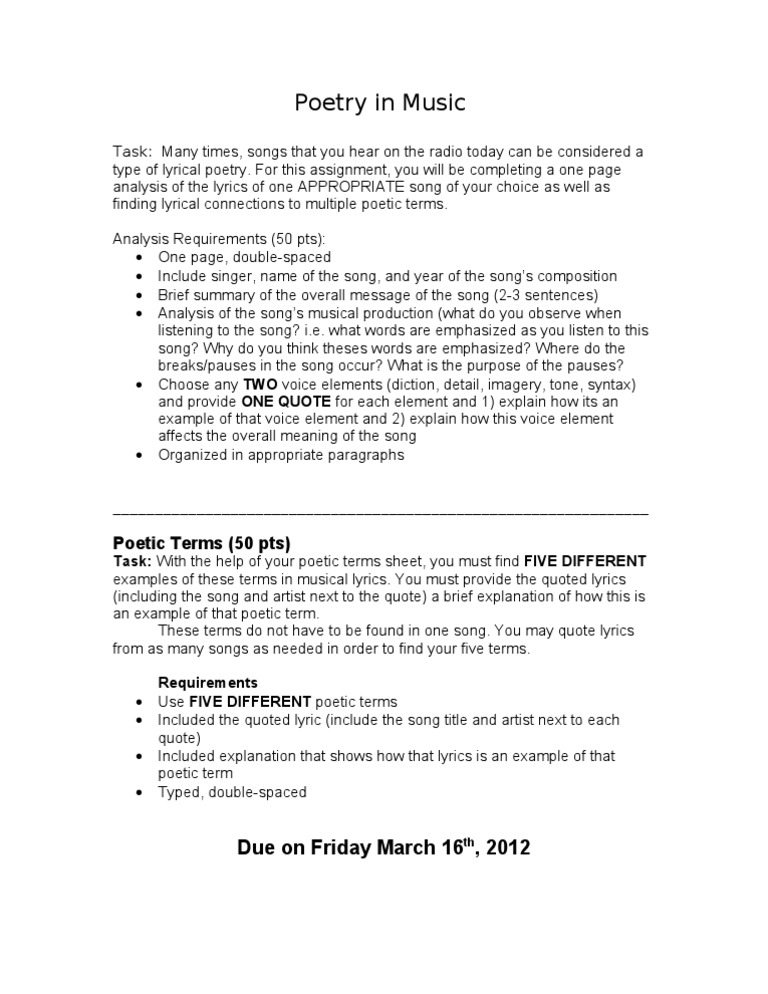 Poetry in Music FINAL | PDF | Lyrics | Poetry