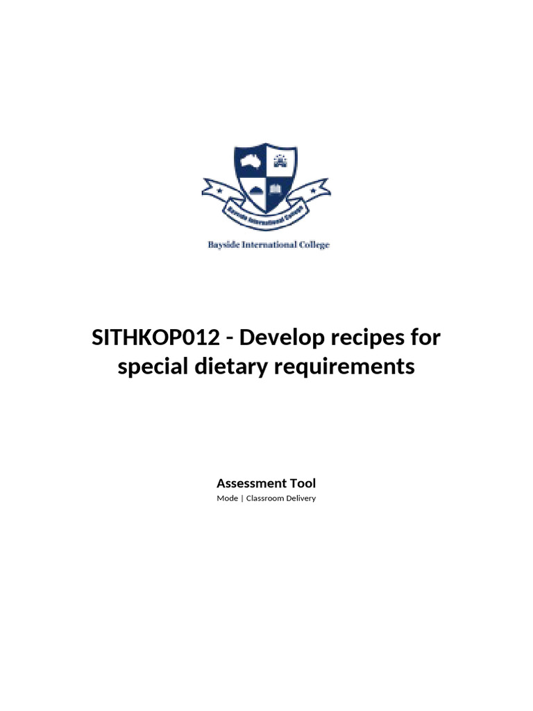 Ass Tool - SITHKOP012 - Dev Special Dietary Req | PDF | Food Intolerance | Plagiarism