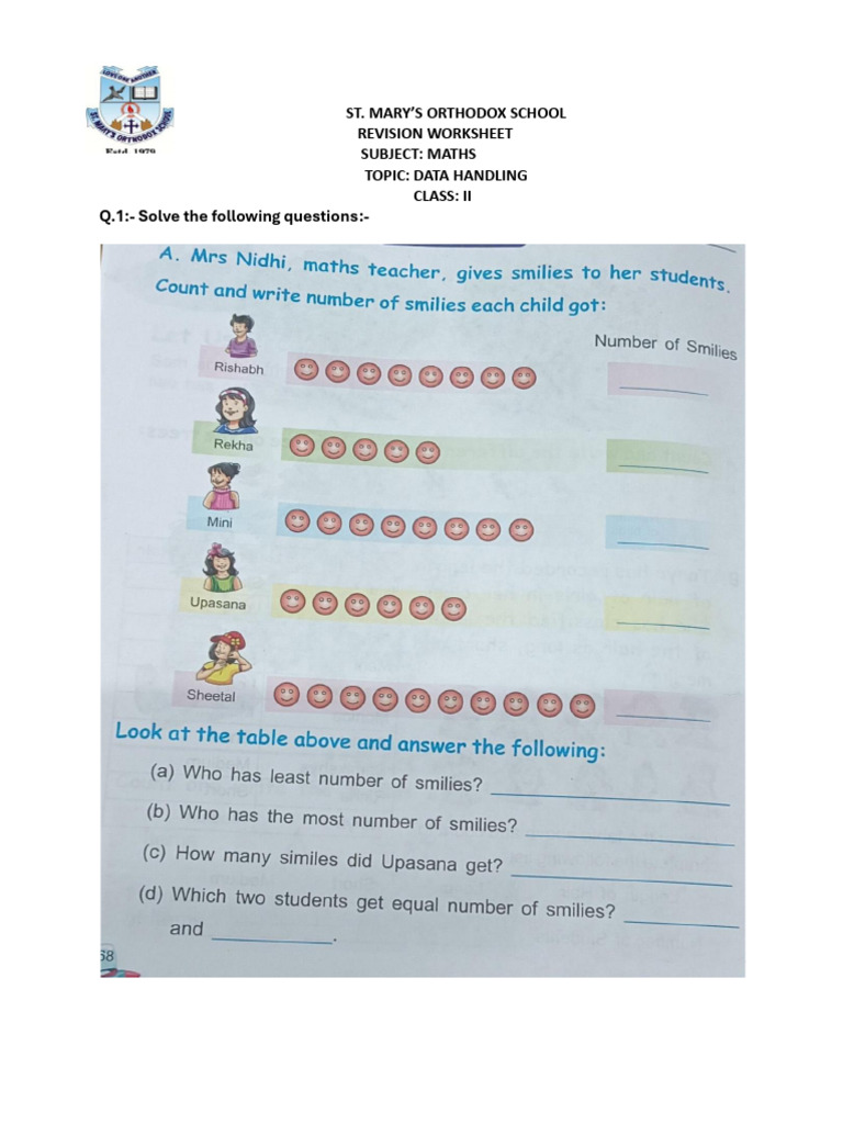 Maths Data Handling Worksheet for Class II | PDF