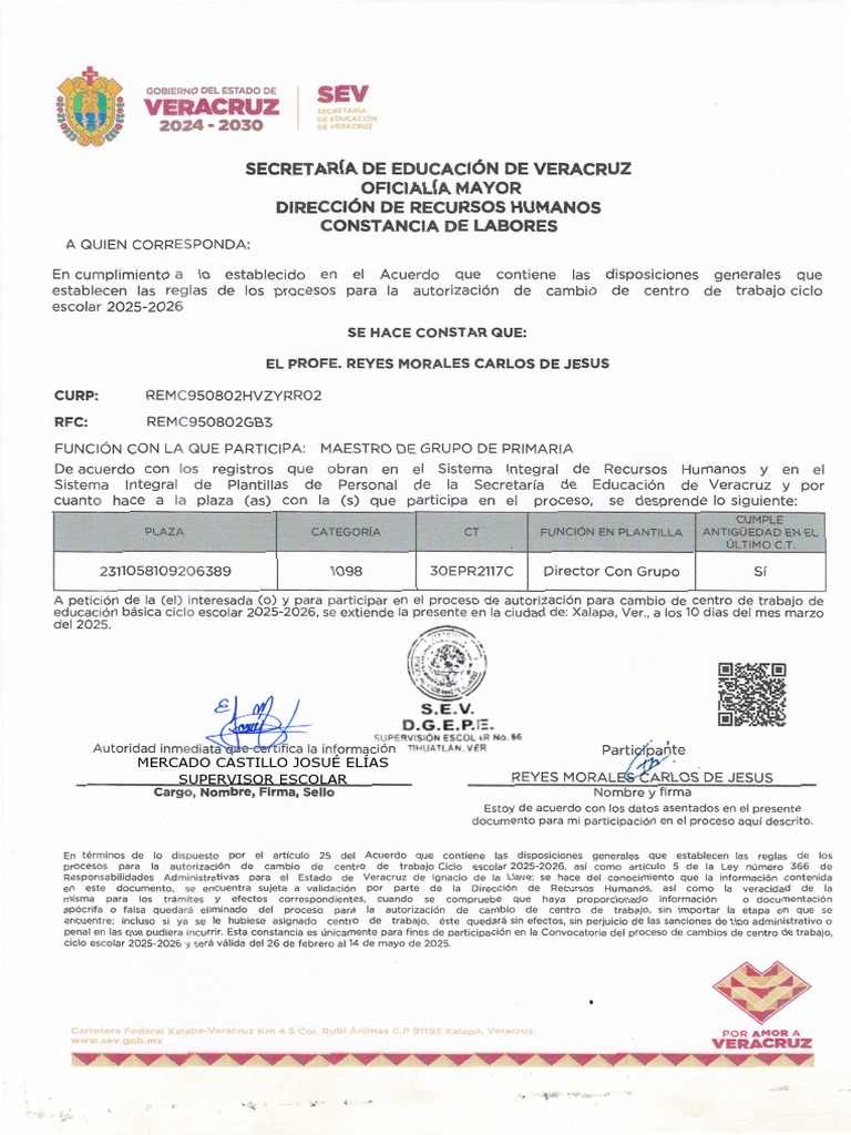 Constancia FIRMADA Y SELLADA - CARLOS - La Lima Cingregación | PDF