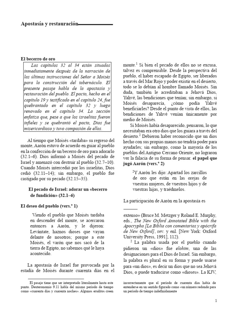 El Becerro de Oro | PDF | Moisés | Libro del éxodo