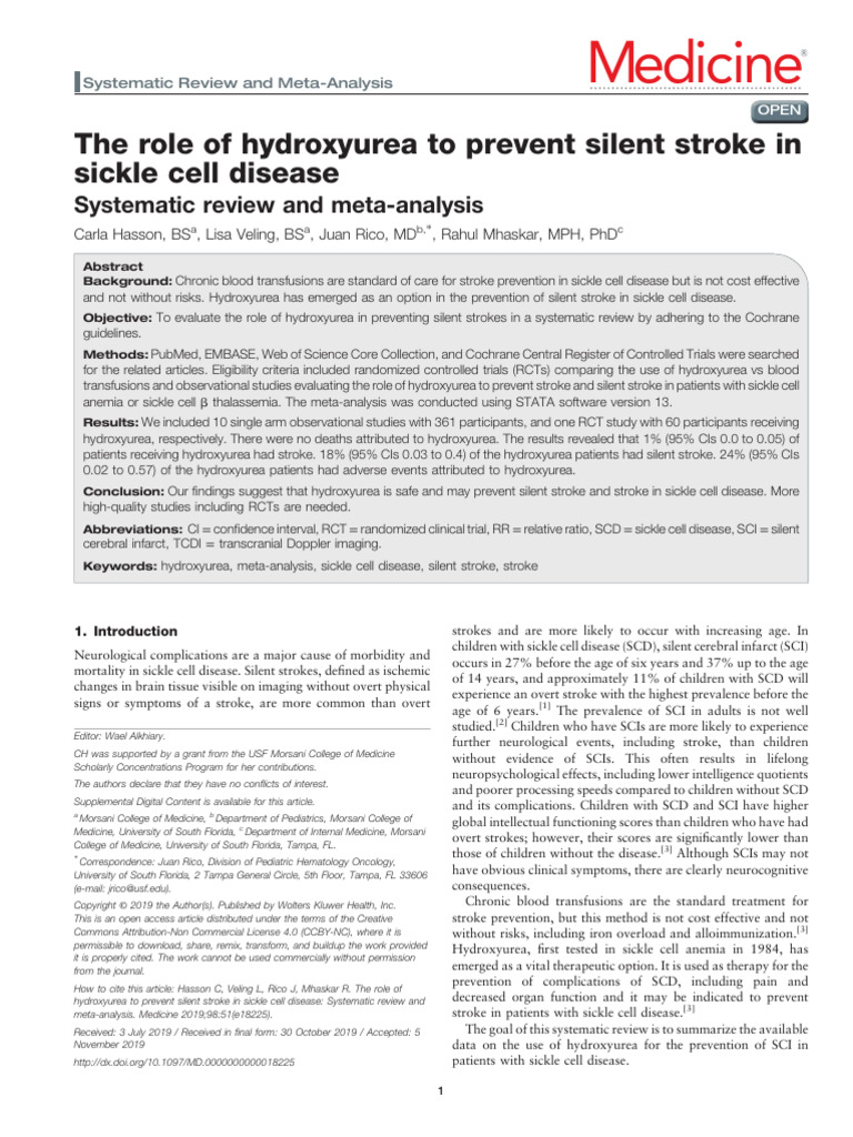 Hasson The Role of Hydroxyurea To Prevent Silent... (31860969) Medicine ...