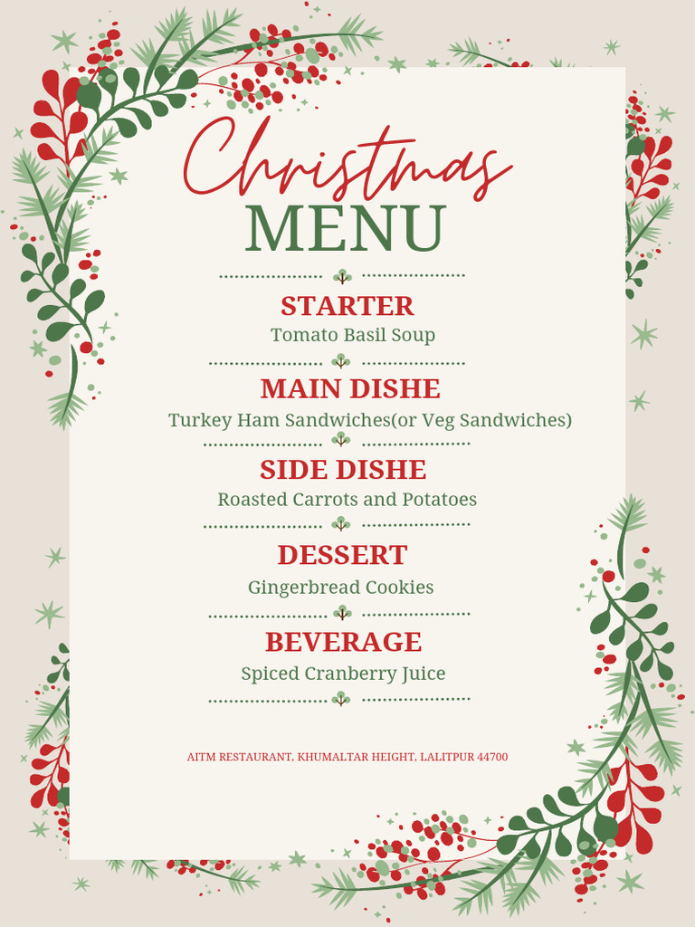 Christmas Menu at AITM Restaurant | PDF