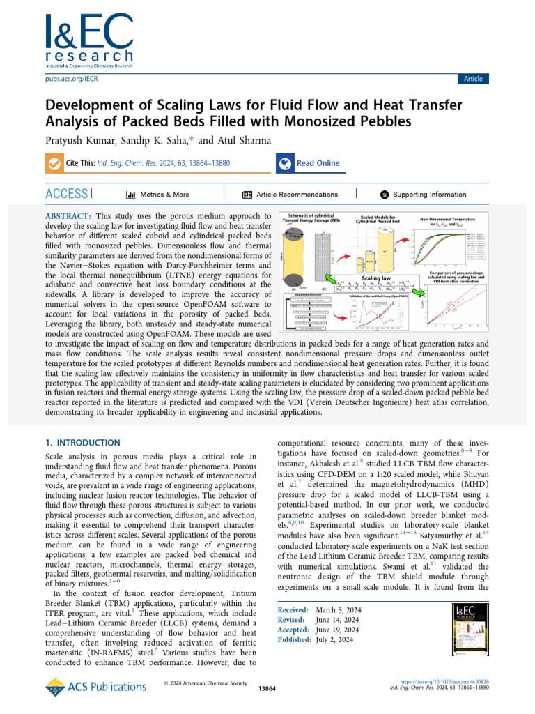 Development of Scaling Laws For Fluid Flow and Heat TransferAnalysis of Packed Beds Filled With ...
