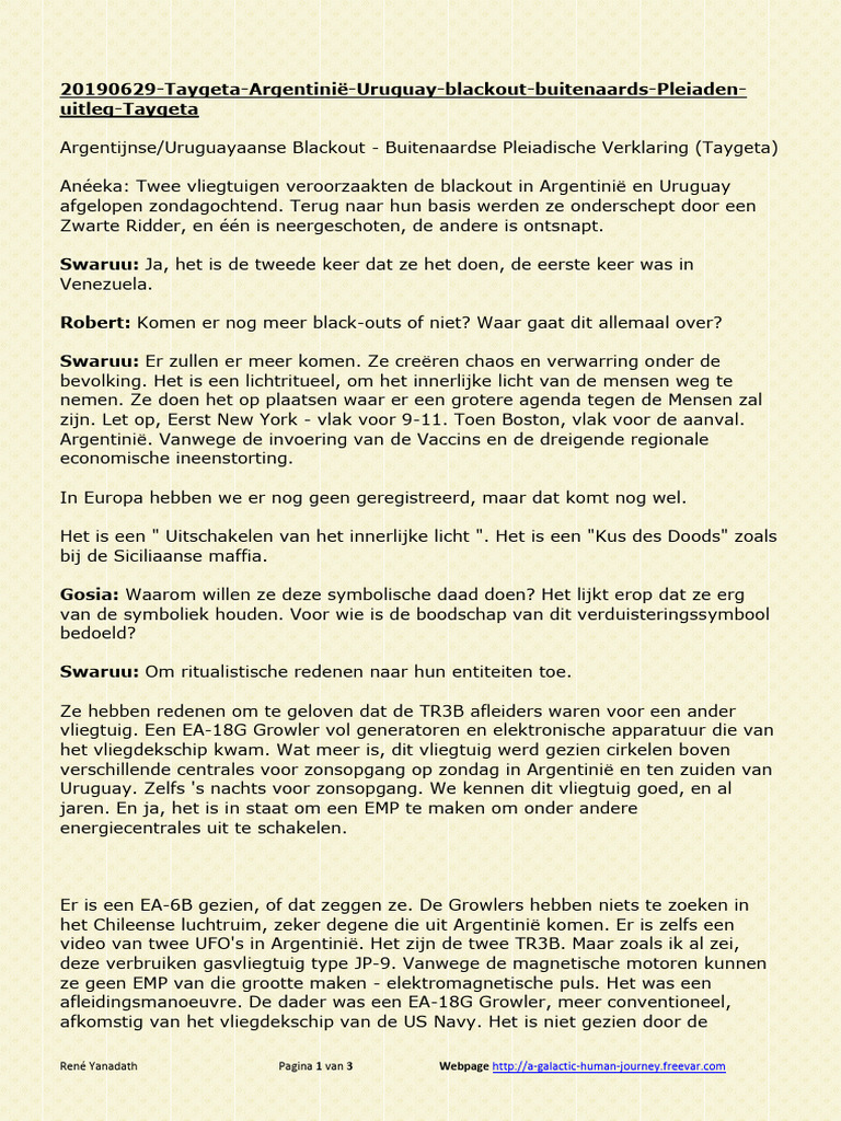 20190629-Taygeta-Argentinië-Uruguay-blackout-buitenaards-Pleiaden-uitleg | PDF