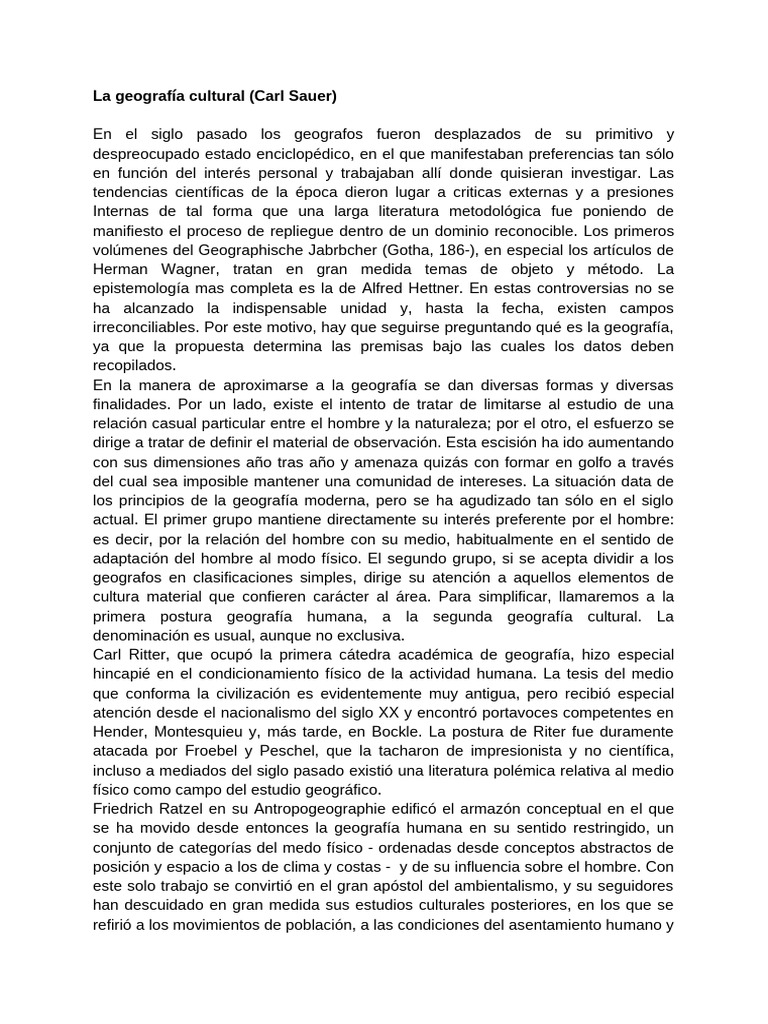 Carl Sauer - La Geografia Cultural 149853821880 | PDF | Geografía | Paisaje