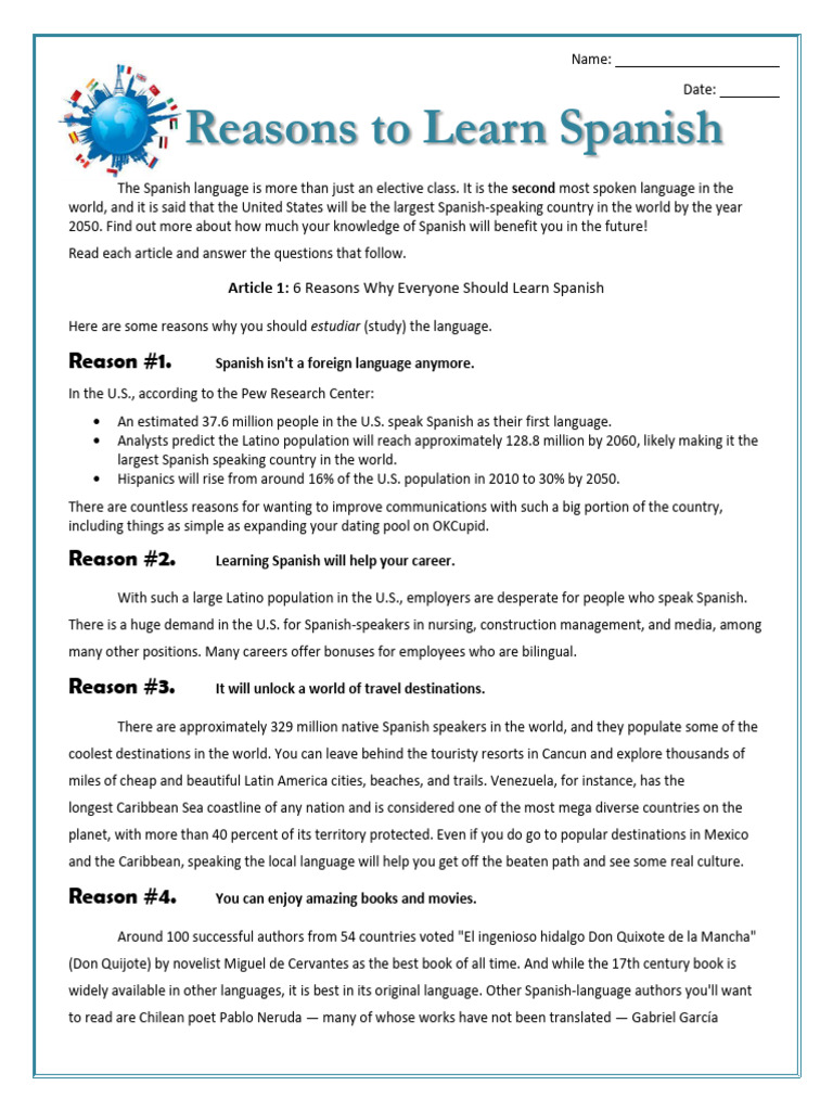 Benefits of Learning Spanish Today | PDF | Spanish Language ...