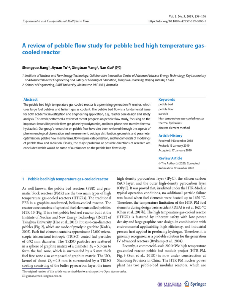 A Review of Pebble Flow Study For Pebble Bed High Temperature Gascooled Reactor | PDF | Nuclear ...