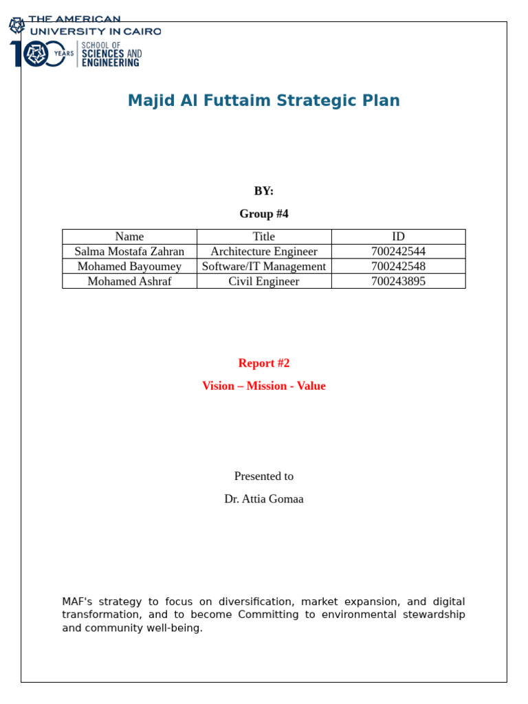 G4 - Report#2 - Strategic Plan - Majid Al Futtaim | PDF ...