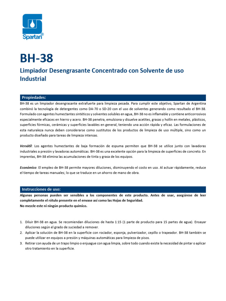 FT BH-38 Spartan Argentina1 | PDF | Tensioactivo | Solvente