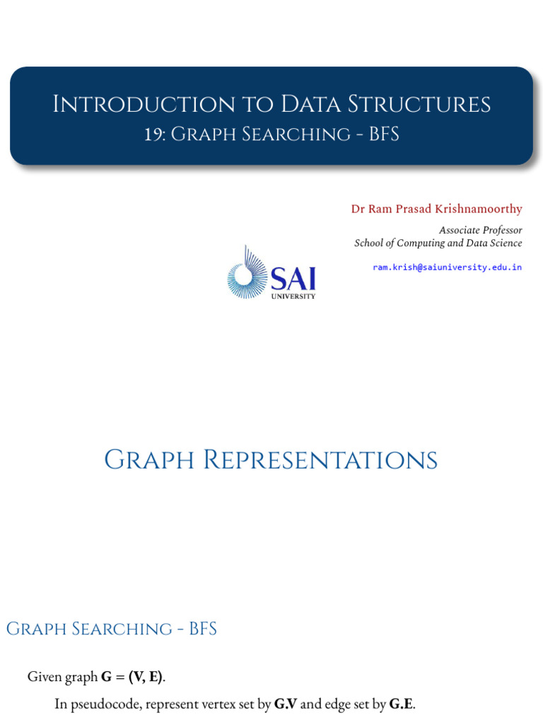 DS_19_Graphs_Searching_BFS | PDF | Vertex (Graph Theory) | Algorithms