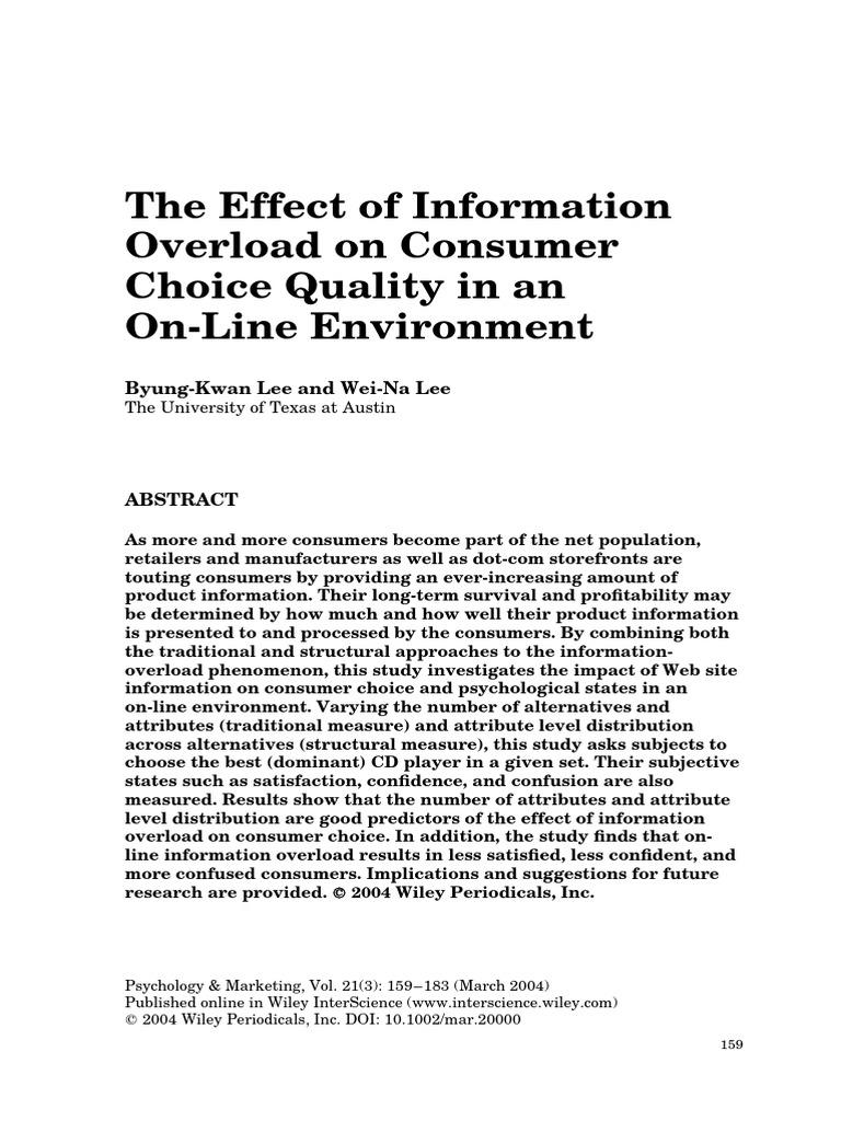 The Effect of Information Overload On Consumer Choice Quality in An On ...