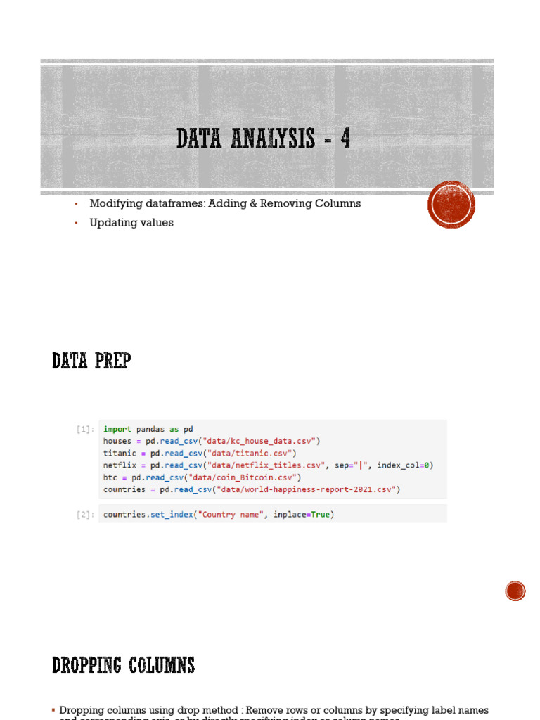Removing Columns in Pandas DataFrames | PDF | Computing | Data Management