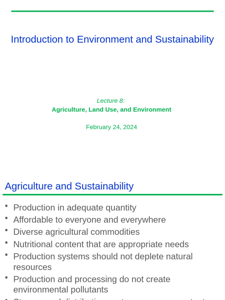 2025 Environment Sustainability Lecture 8 | PDF | Agricultural Land ...